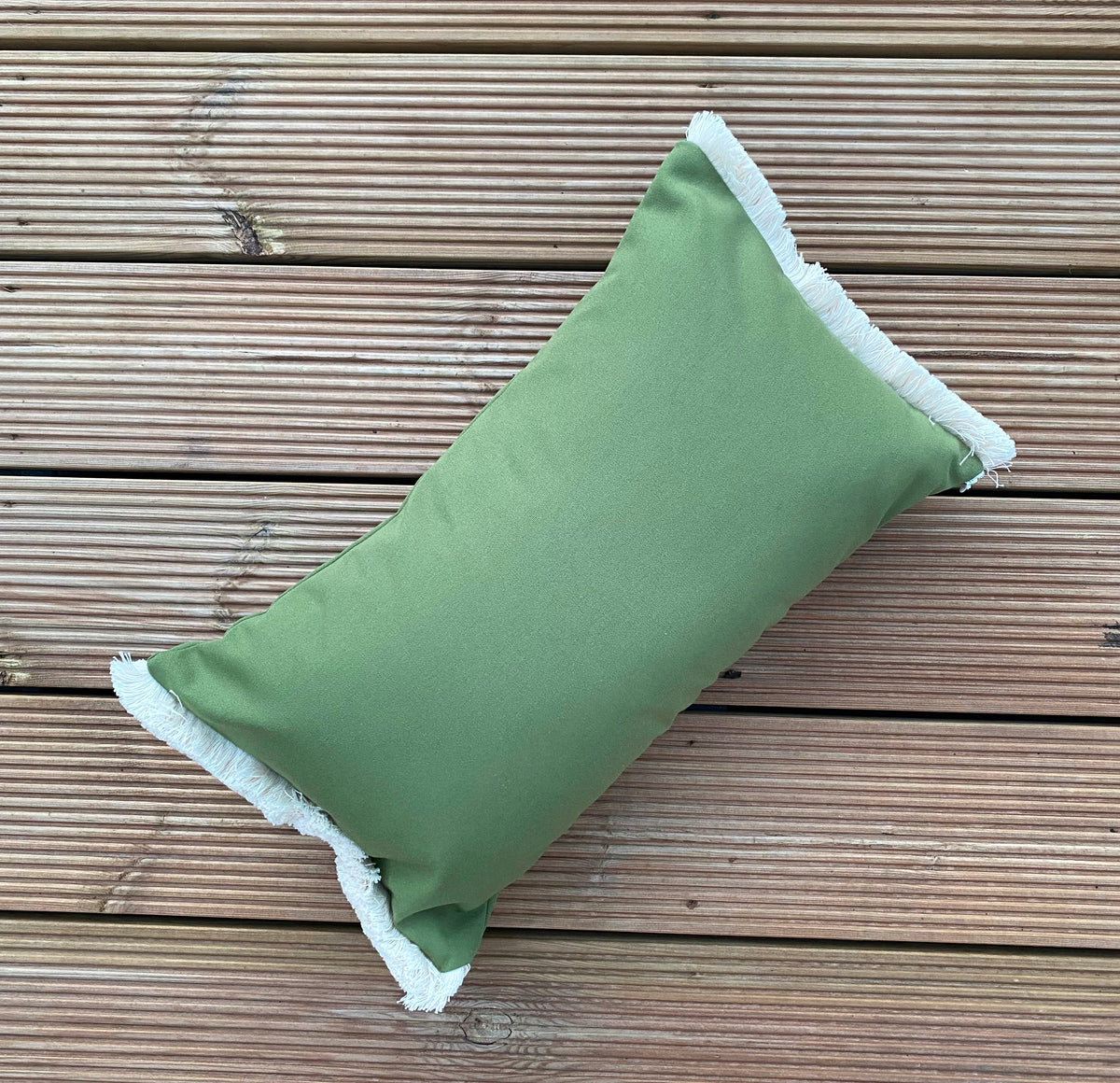 Rectangular Green Square Outdoor Cushion with Cotton Fringing – Bonny ...